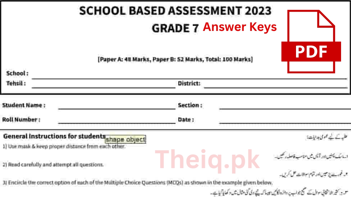 School Based Assessment 2023 Grade 7 With Answer Keys PDF